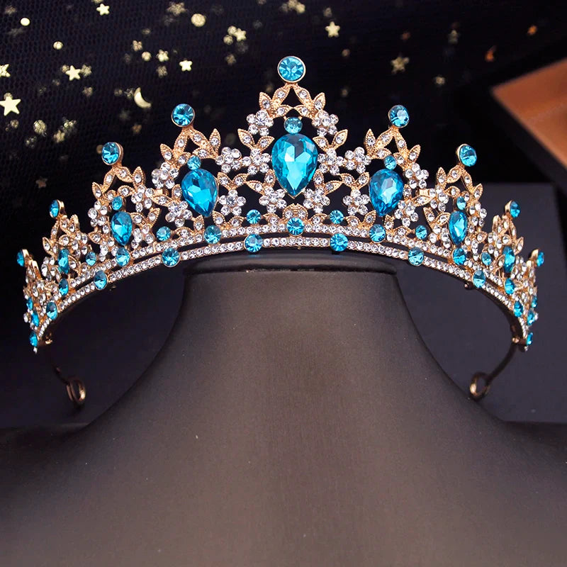Gold Colors Crystal Crown Girls Small Tiaras Headdress Prom Baby Blue