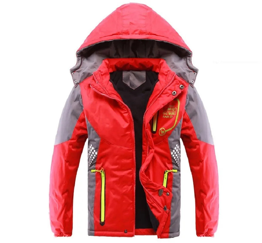Waterproof Girls Boys Rain Jacket Patchwork Print Kids Outfits Fleece