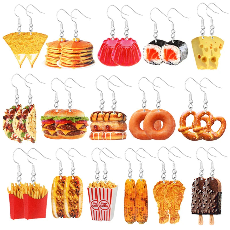 Food Earring 2D Handmade Cute Interesting Taco Corn Crunchy Burger Bis