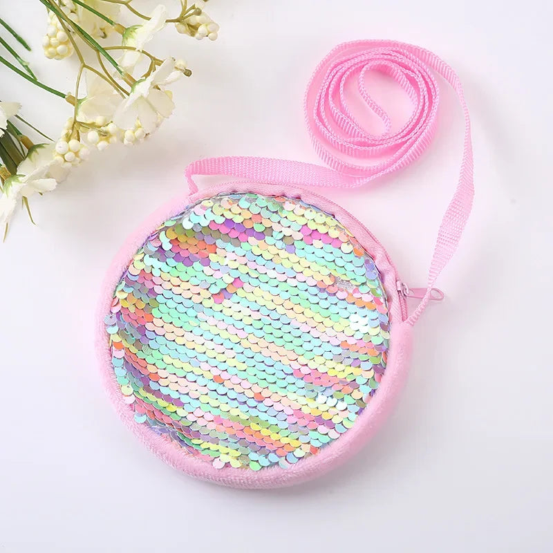 Girls Messenger Bag Fashion Princess Girl Baby Cute Plush Sequin Shoul