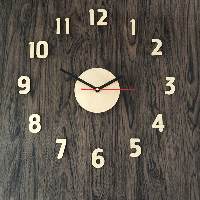 DIY Wall Clock Adhensive Wooden Surface Large Number Wall Clock Watch