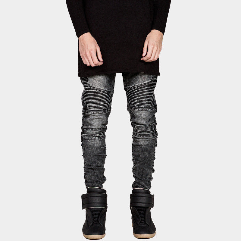 Mens Skinny Biker Jeans Men Hi-Street Ripped Rider Denim Jeans Motorcy