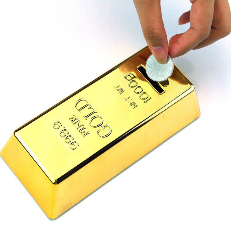 Novelty Fun Gold Brick Money Box Piggy Coin Bank Child Gift High Stora