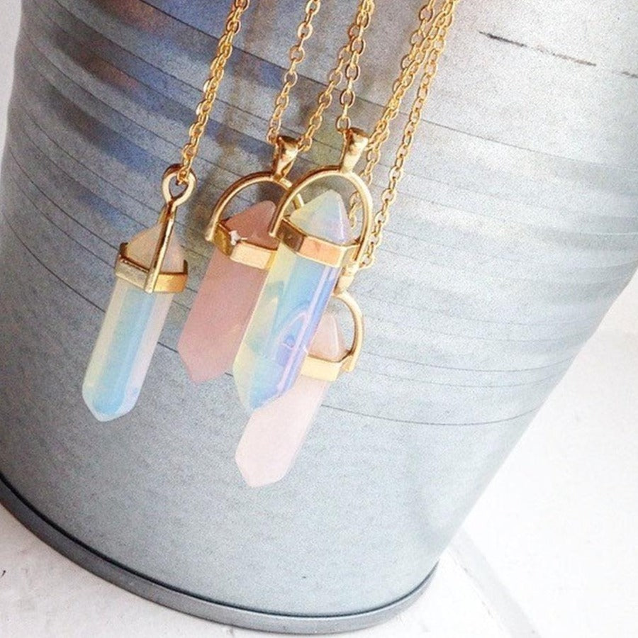 Crystals Necklace Bohemian Hexagon Opal Pendant Necklace Female Hexago