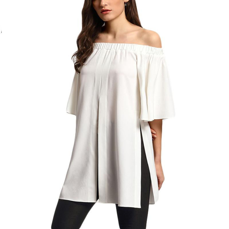 Sheinside Off The Shoulder Split Blouses Style Tops Women Cute Casual